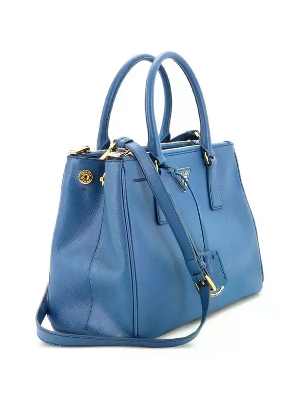 Prada Double Zip Lux Saffiano Leather Small Tote Bag - Blue