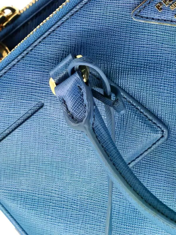 Prada Double Zip Lux Saffiano Leather Small Tote Bag - Blue