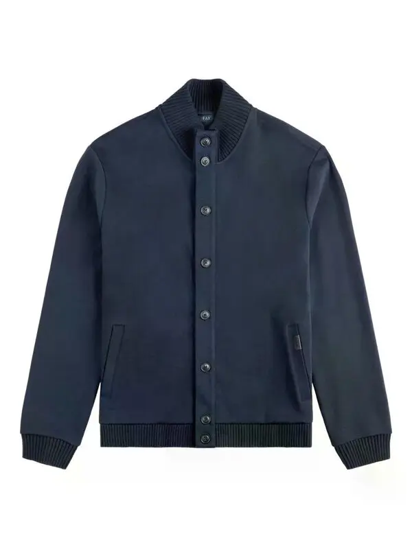 FAY Cotton Piqué Bomber Jacket - Blue