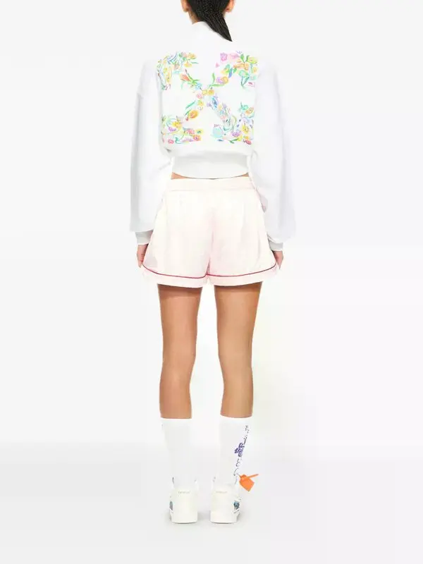 Off-White Cropped Zip-up Sweatshirt With Floral Detail - Pink