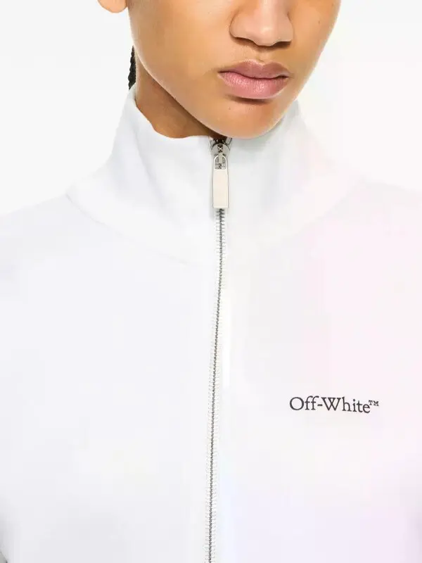 Off-White Cropped Zip-up Sweatshirt With Floral Detail - Pink