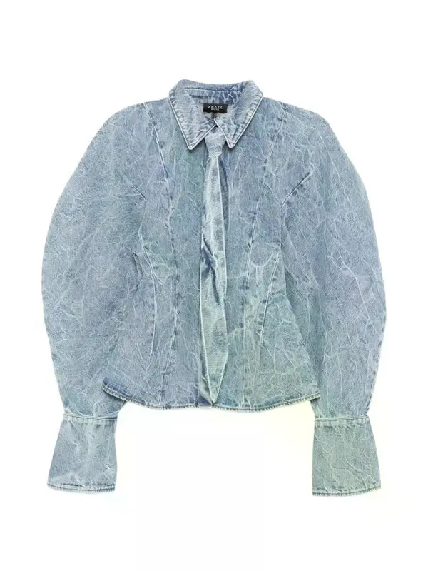 A.W.A.K.E. Mode Denim Puff-sleeve Shirt With Tie Detail