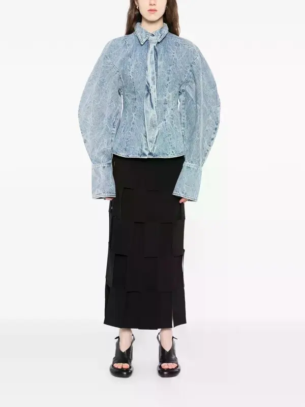 A.W.A.K.E. Mode Denim Puff-sleeve Shirt With Tie Detail