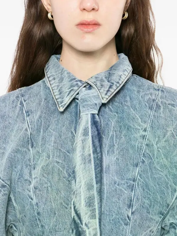 A.W.A.K.E. Mode Denim Puff-sleeve Shirt With Tie Detail