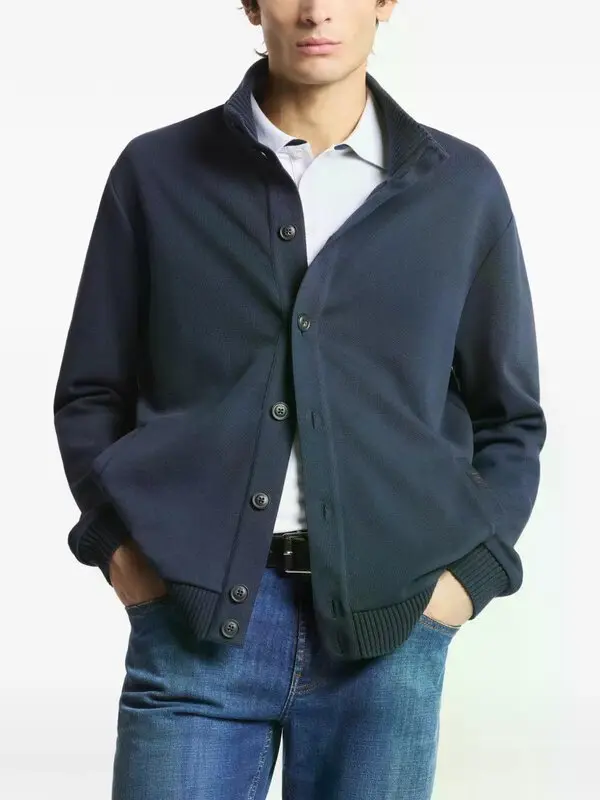 FAY Cotton Piqué Bomber Jacket - Blue