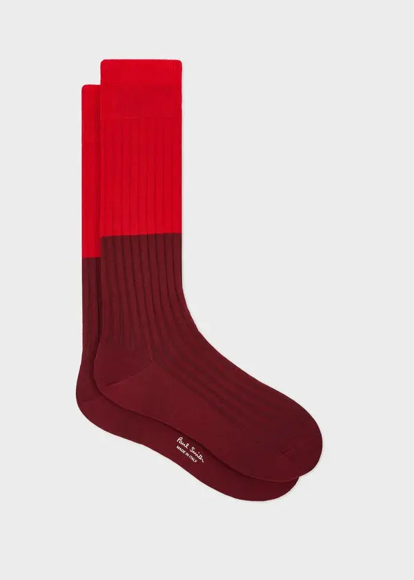 Paul Smith Ribbed Colour Block Socks - Red