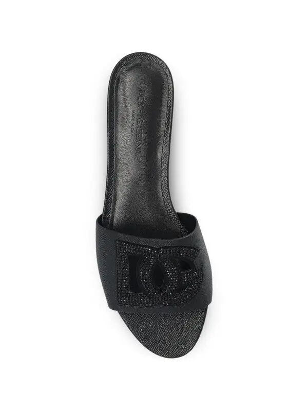Dolce & Gabbana Dg Logo Leather Flat Sandals - Black