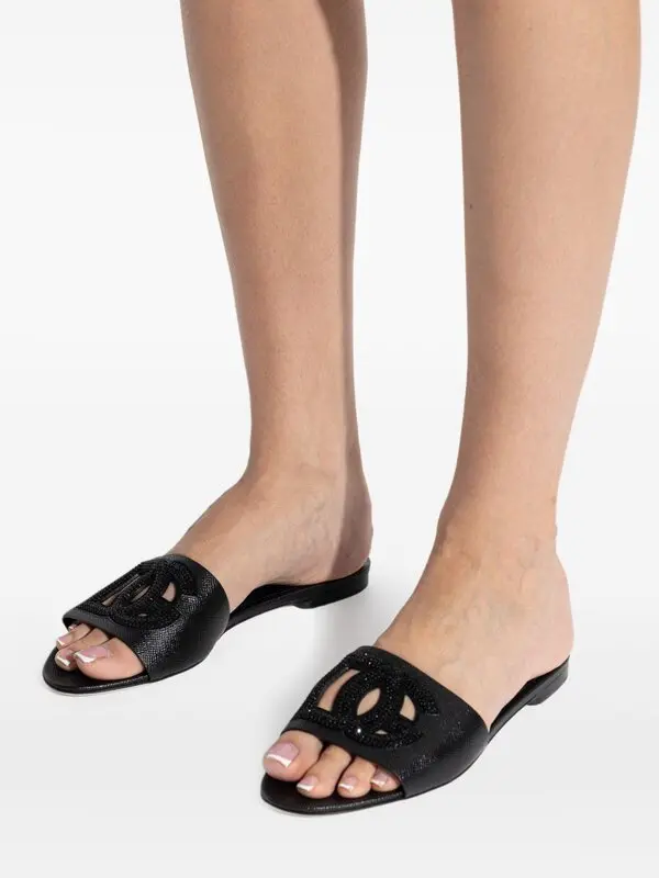 Dolce & Gabbana Dg Logo Leather Flat Sandals - Black