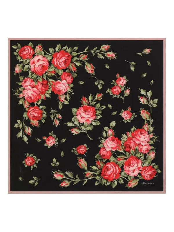Dolce & Gabbana Roses Bouquet Print Silk Foulard - Pink