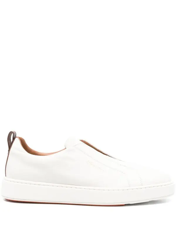 Santoni Leather Slip-on Sneakers - White