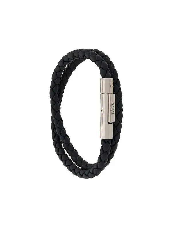 TOD'S Braided Leather Bracelet With Engraved Logo - Blue