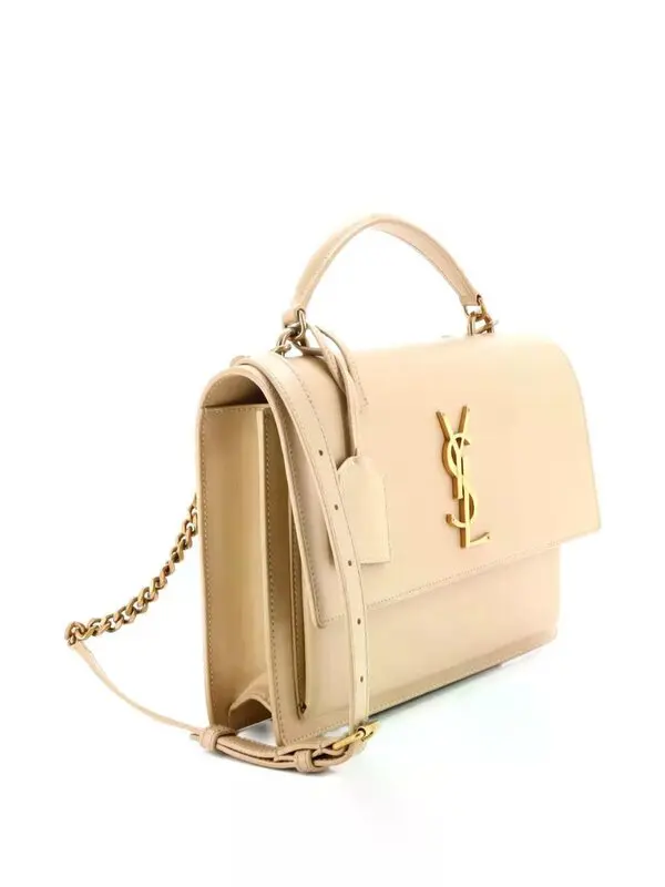 Saint Laurent Sunset Top Handle Leather Medium Shoulder Bag - Neutrals