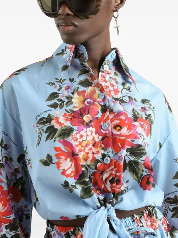 Dolce & Gabbana Flower Print Cotton Shirt - Sky Blue