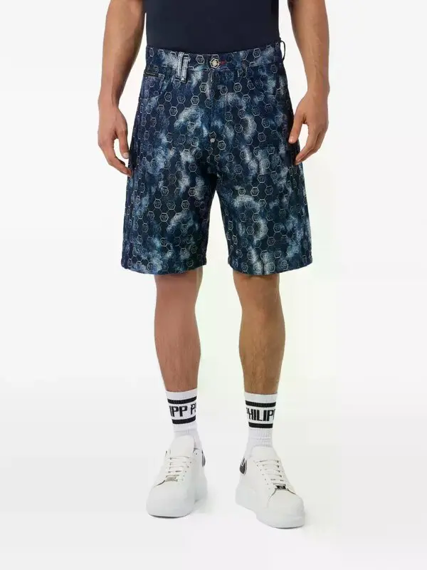 Philipp Plein Monogram-pattern Denim Shorts