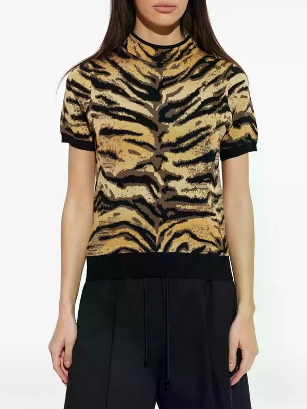 Kenzo Tiger-print Roll-neck T-shirt - Neutrals