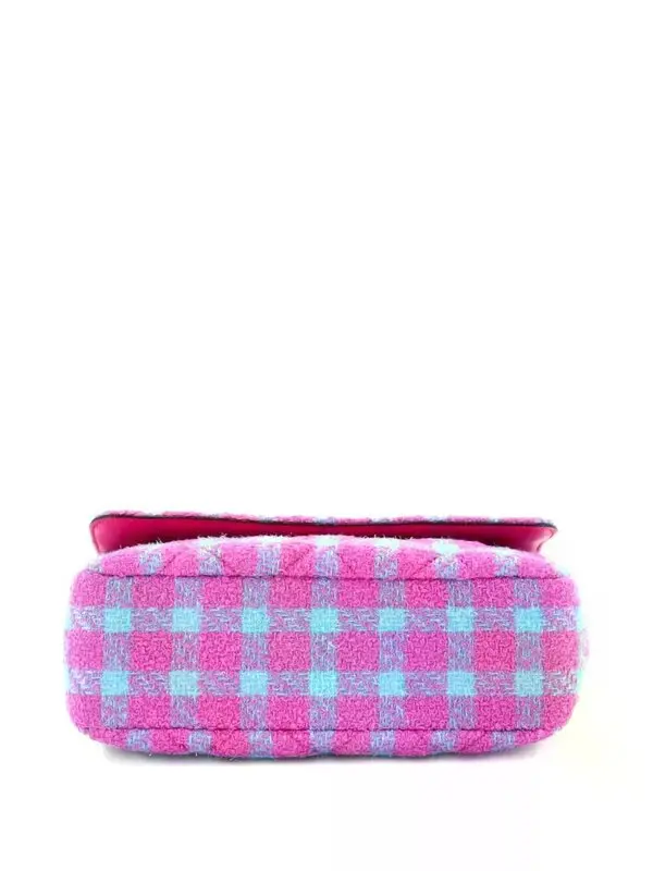 Versace Medusa Icon Chain Flap Bag Quilted Tweed East West Shoulder Bag - Pink