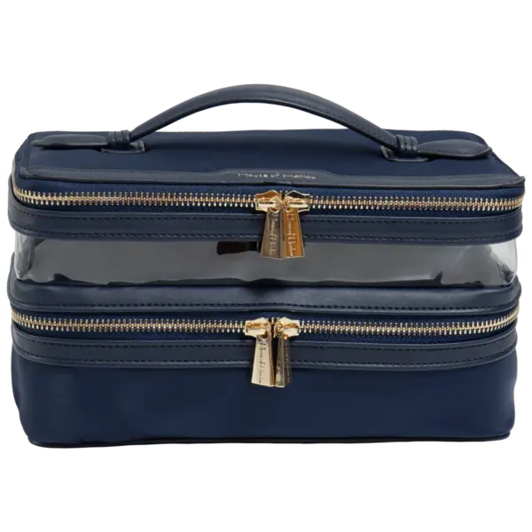 House Of Harlow 1960 Twill Nylon Double Compartment Toiletry Train Case - Navy