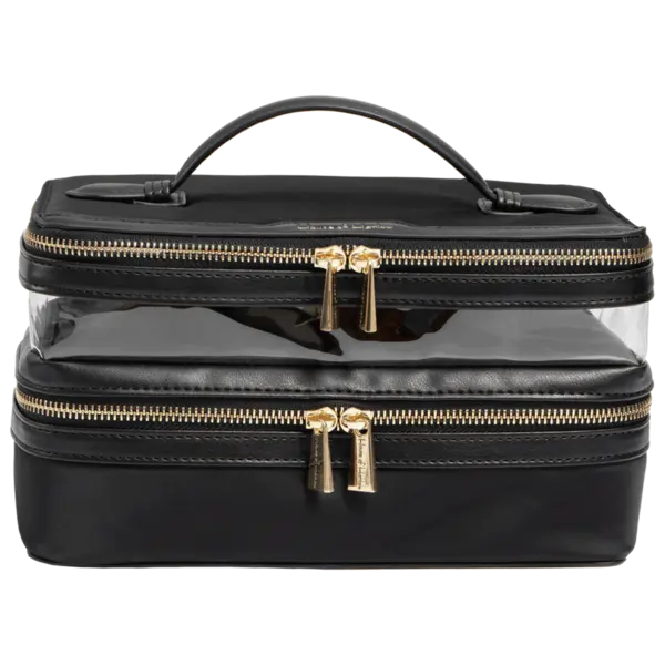 House Of Harlow 1960 Twill Nylon Double Compartment Toiletry Train Case - Black