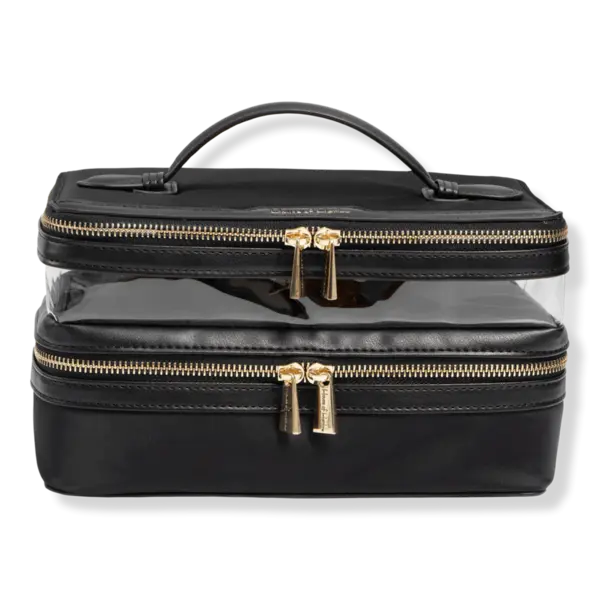 House Of Harlow 1960 Twill Nylon Double Compartment Toiletry Train Case - Black