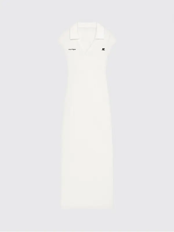 COURREGES Maxi Dress With Mandarin Collar - White