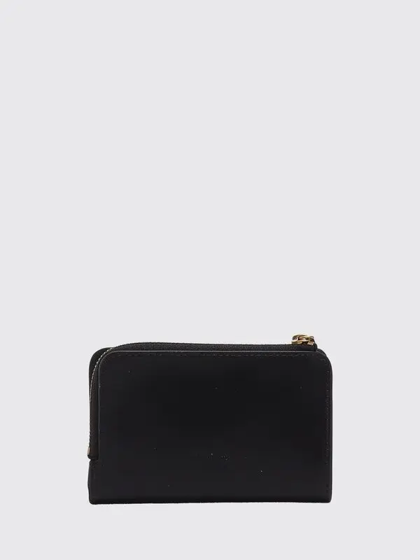 Pinko Smooth Calfskin Bifold Wallet With Love Birds Logo - Black