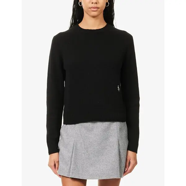 SPORTY & RICH Emblem-embroidered Cashmere-blend Jumper - Black