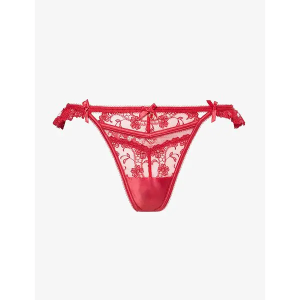 Lounge Valentina Ruffled Lace Thong - Wine