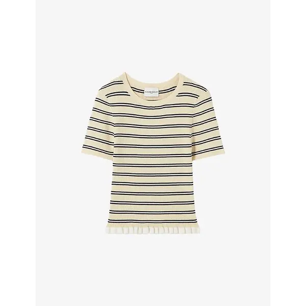 Claudie Pierlot Striped Ruffle Knitted Top