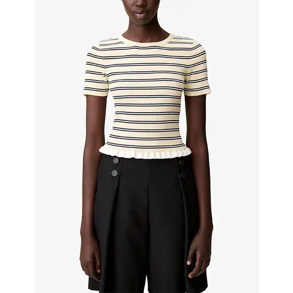 Claudie Pierlot Striped Ruffle Knitted Top