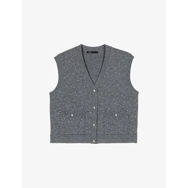 Maje Rhinestone-embellished Knitted Wool Vest Top