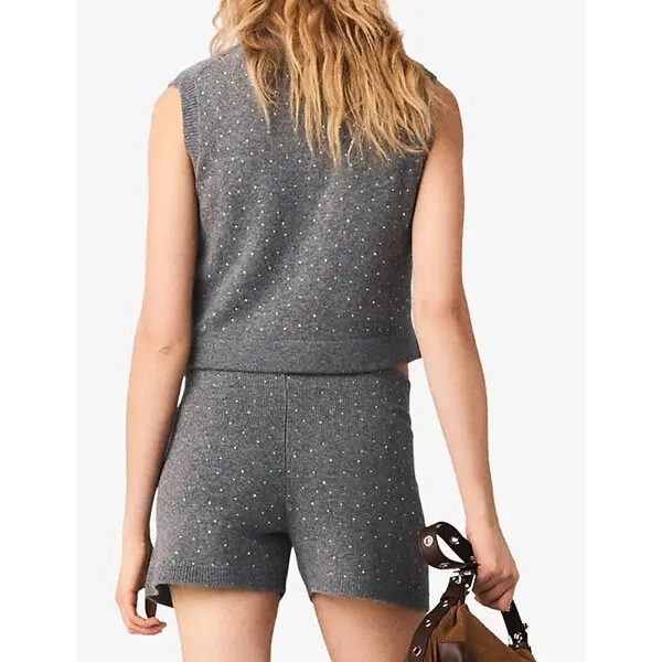 Maje Rhinestone-embellished Knitted Wool Vest Top