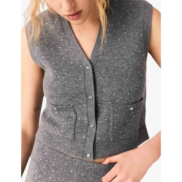 Maje Rhinestone-embellished Knitted Wool Vest Top