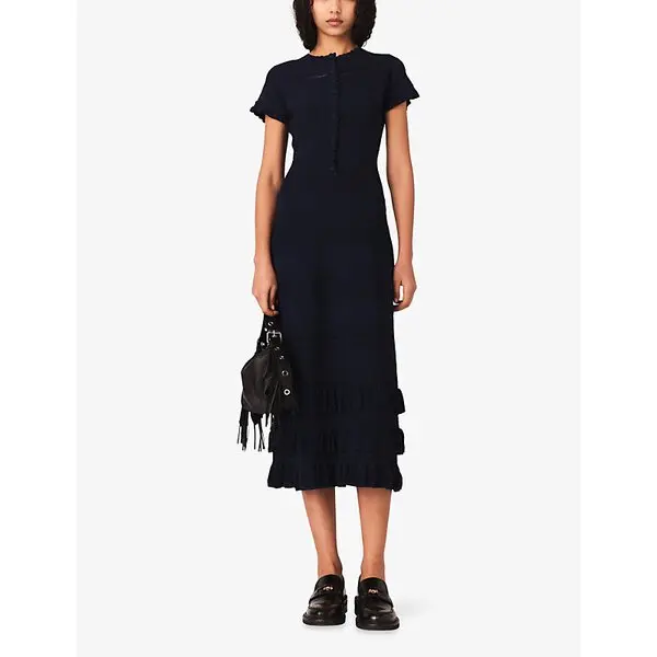 Maje Knitted Ruffled Maxi Dress
