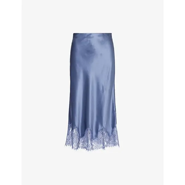 REFORMATION Lace-trim Silk Midi Skirt - Cornflower