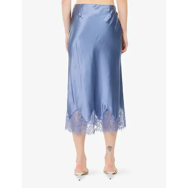 REFORMATION Lace-trim Silk Midi Skirt - Cornflower