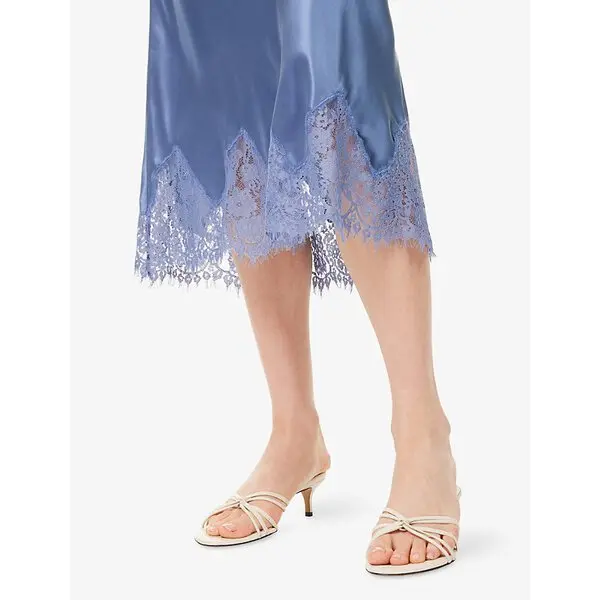 REFORMATION Lace-trim Silk Midi Skirt - Cornflower