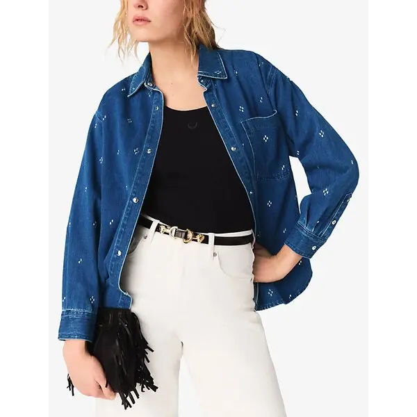 Maje Rhinestone-embellished Denim Shirt
