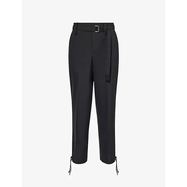 Sacai Belted High-waisted Wool-blend Trousers - Black