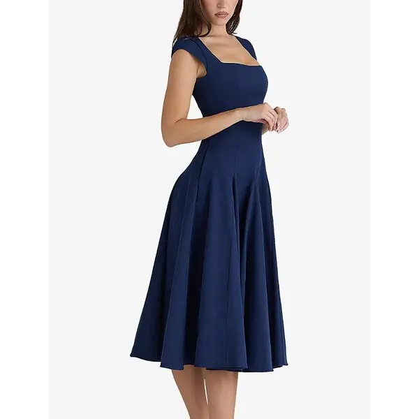 House OF CB Raisa Lace-Back Twill Midi Dress - Navy