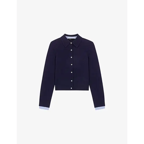 Maje Wool And Cashmere Polo Cardigan With Removable Trims - Navy