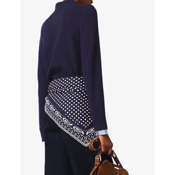 Maje Wool And Cashmere Polo Cardigan With Removable Trims - Navy