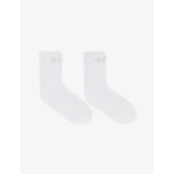 Maje Pearl-embellished Pointelle-knit Cotton-blend Socks - White
