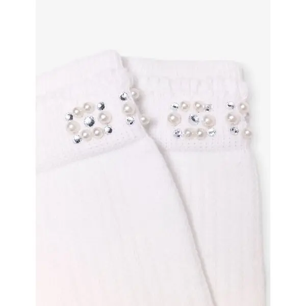 Maje Pearl-embellished Pointelle-knit Cotton-blend Socks