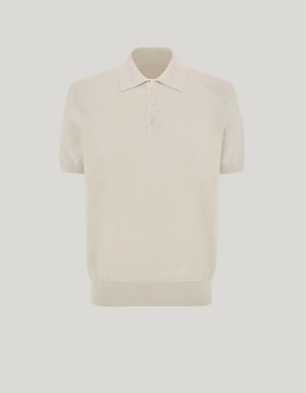 Canali Off- Cotton And Silk Regular Fit Polo Shirt With Microstucture - White