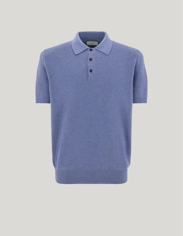 Canali Short-sleeved Air Force Blue Micro Cotton Jacquard Polo Shirt - Light Blue