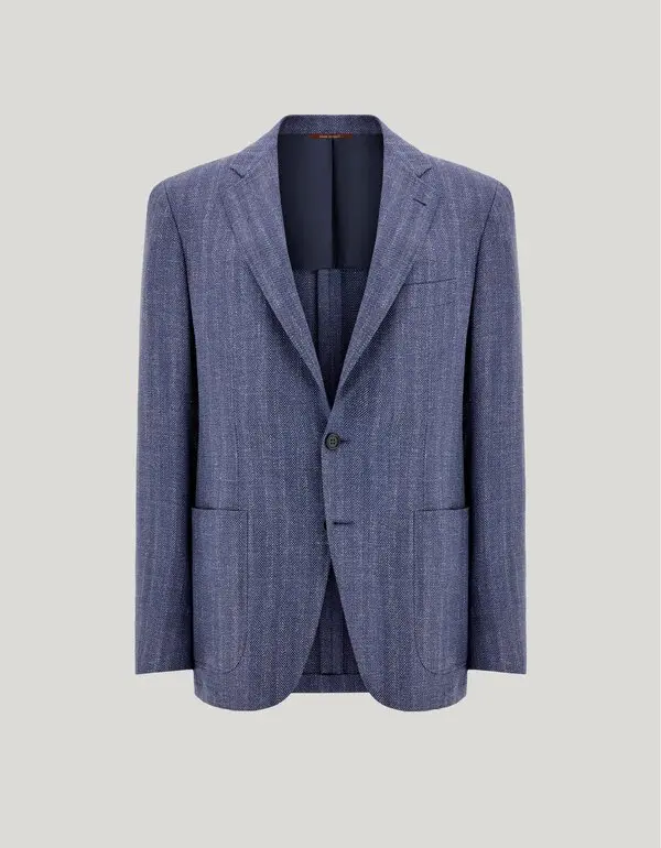 Canali Modern Fit Kei Jacket In Wool, Silk, And Linen Blend - Blue