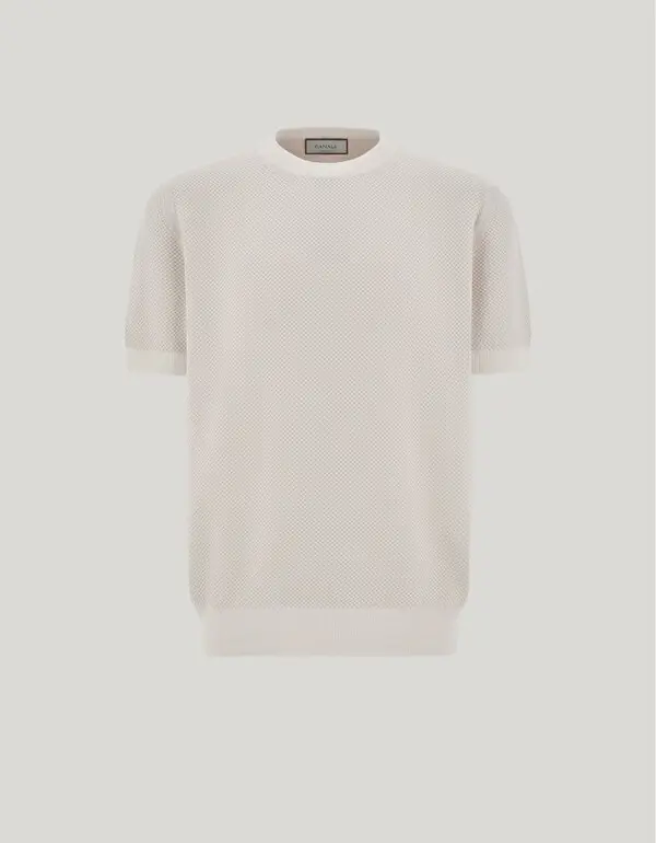 Canali Microstructured Cotton T-shirt With Closed Hem - White