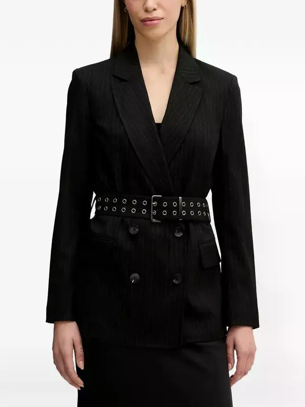 Sisley Pinstripe Belted V-neck Jacket