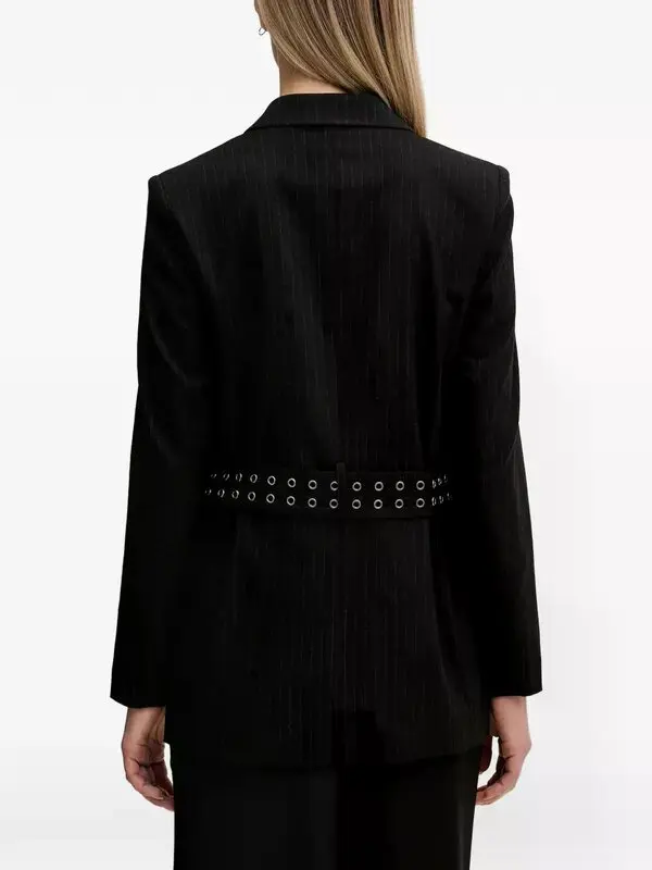 Sisley Pinstripe Belted V-neck Jacket