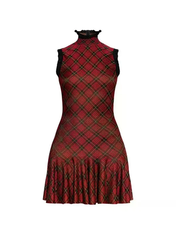 Alexander McQueen Ruffled Tartan Mini Dress - Red